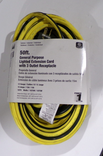 Power First 50ft. General Purpose Lighted Extension Cord, 3 Outlet ...