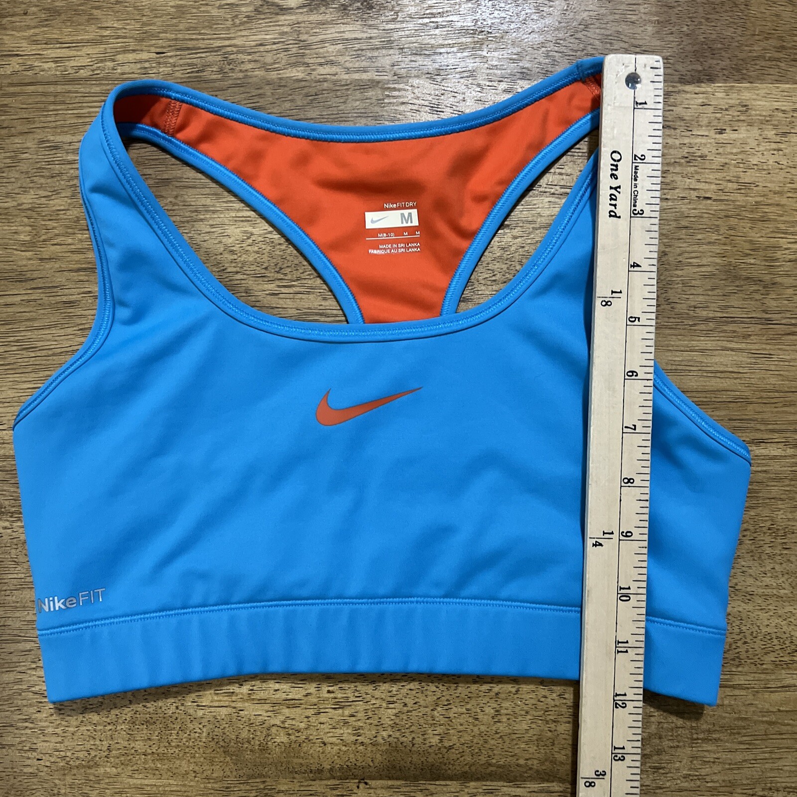 Nike Pro Sport Bra Women’s M (8-10) Blue Racerback Fit-Dri Orange Logo ...