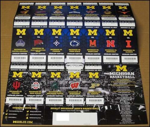 2016-17 Michigan Wolverines Full Season Tickets Uncut Sheet College ...