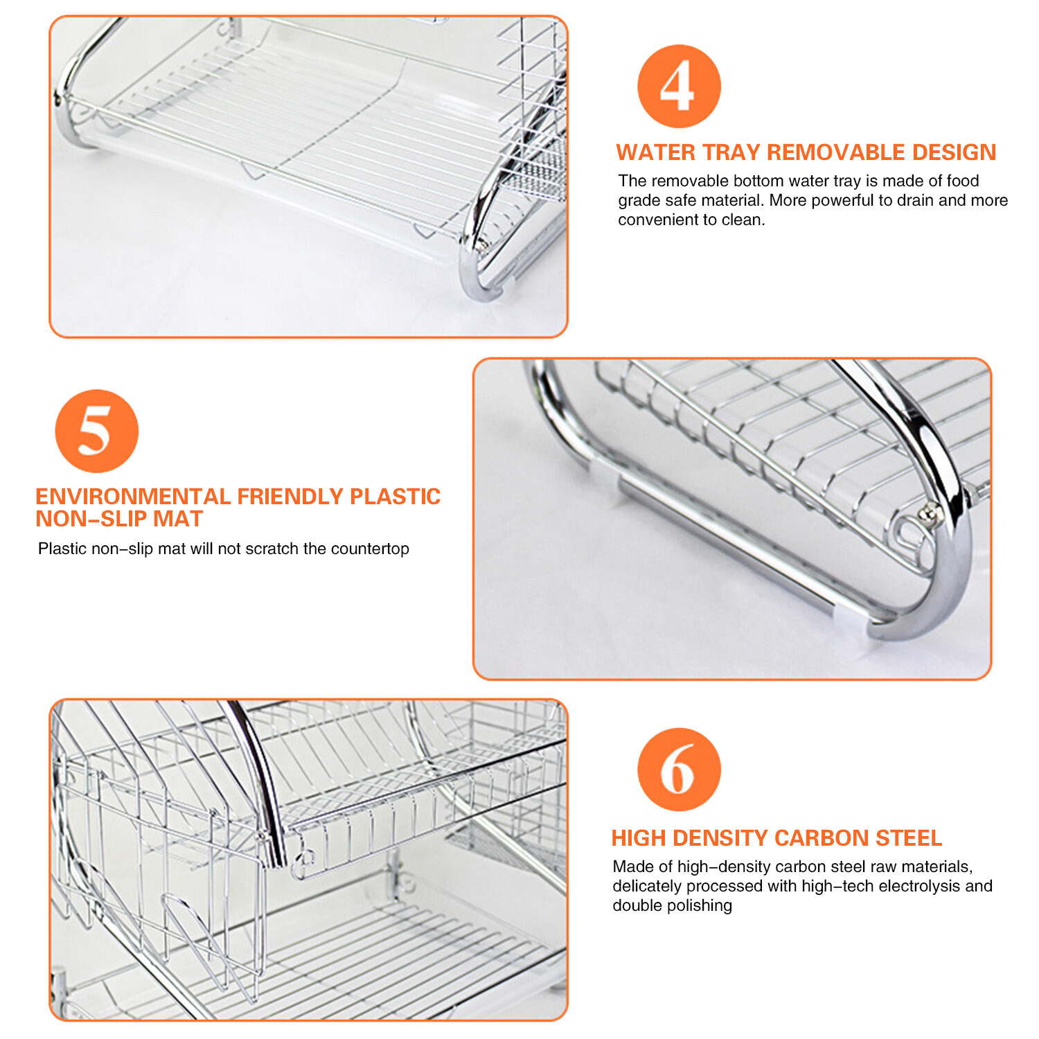 2 Tier Dish Drainer Rack with Drip Tray Cutlery Holder Plate Rack ...