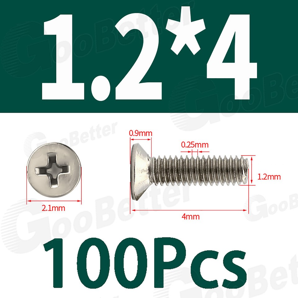100X Phillips Cross Recess Countersunk Flat Head Machine Screws M1.2-M3 ...