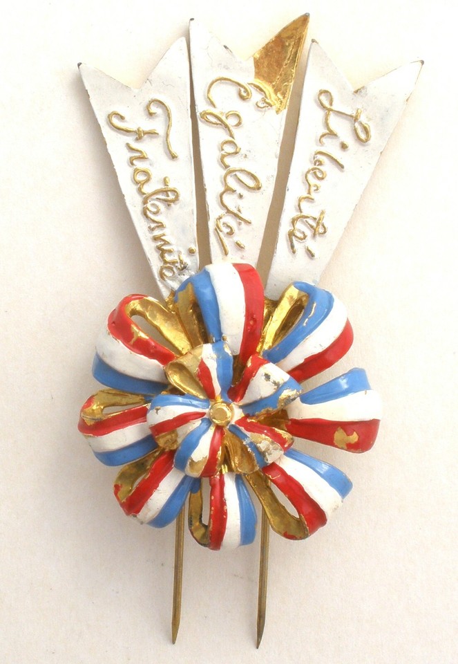 RARE SILSON FRENCH COCKADE FUR CLIP PIN WWII VINTAGE ENAMEL RED WHITE ...