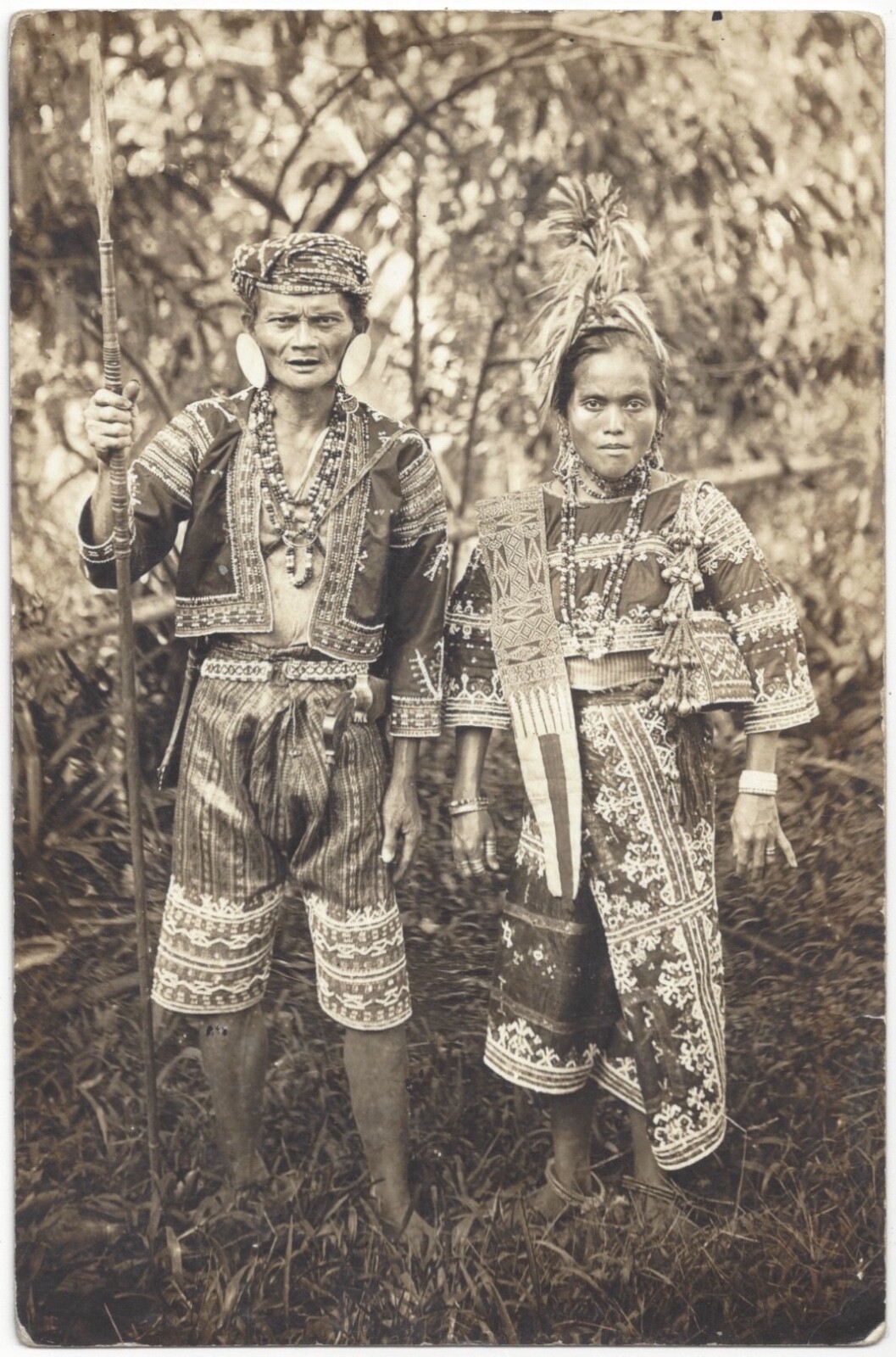 1920's Java Man & Wife in Full Costume & Spear, Weapon - RPPC Indonesia ...