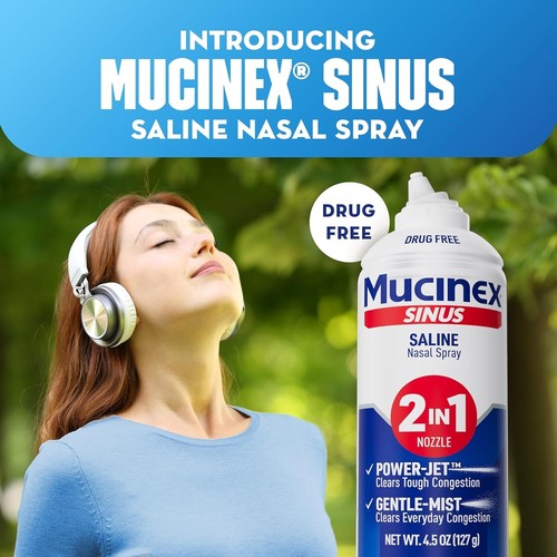 2 PACK Mucinex Sinus Saline Nasal Spray & Sinus Rinse with 2-in-1 Jet ...