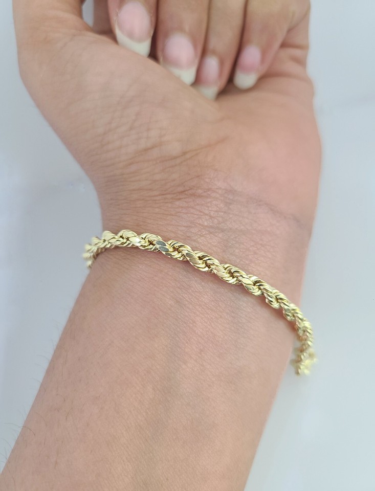 Real 10K Gold Rope Bracelet Yellow 8" Inch 4mm 10kt Men Women | eBay