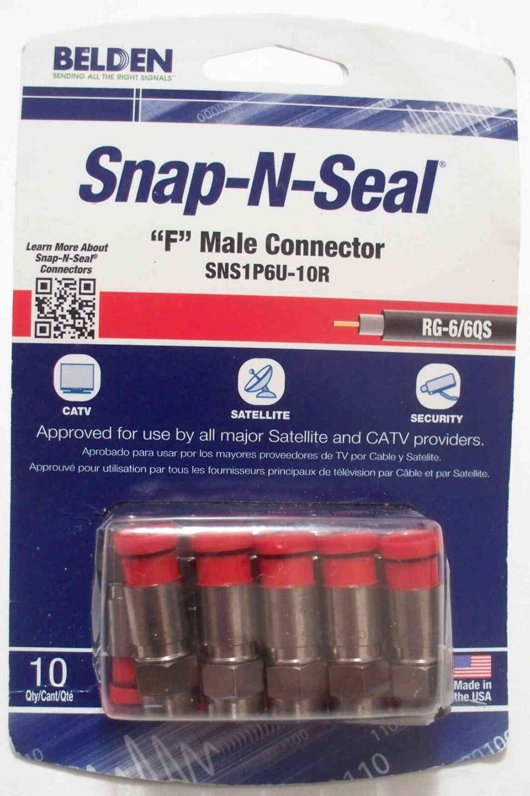 Belden RG6 RG6QS COAX Coaxial Cable 10 Pack Snap-N-Seal Connectors ...