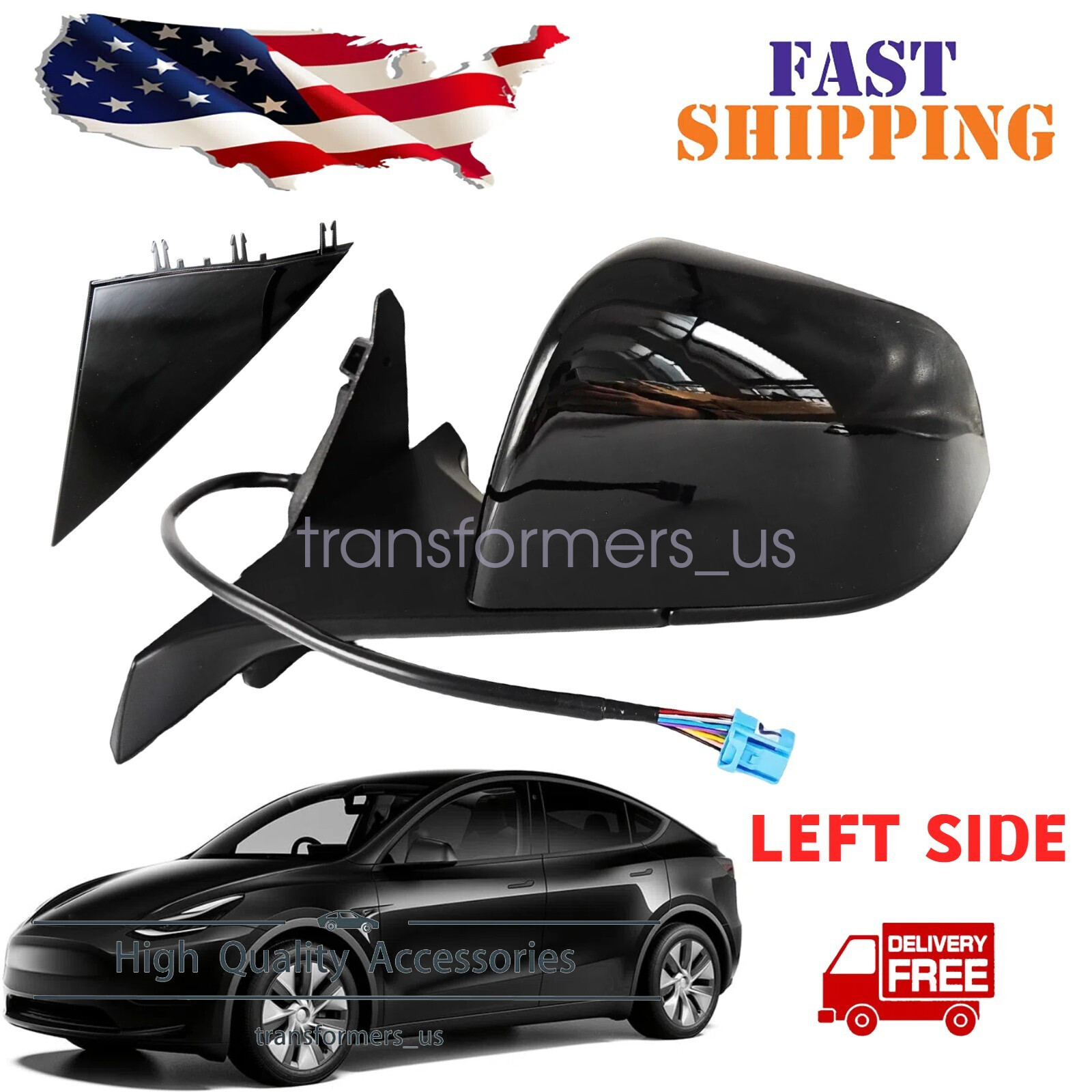 Black Left Side Mirror With Anti-Glare 1594111-00-C fits Tesla Model Y ...