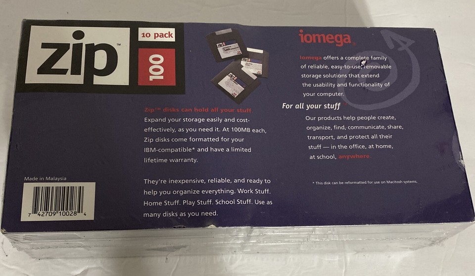 Iomega 100MB Zip Disks Gig-A-Pack 10 Pack Formatted for IBM PC Sealed ...