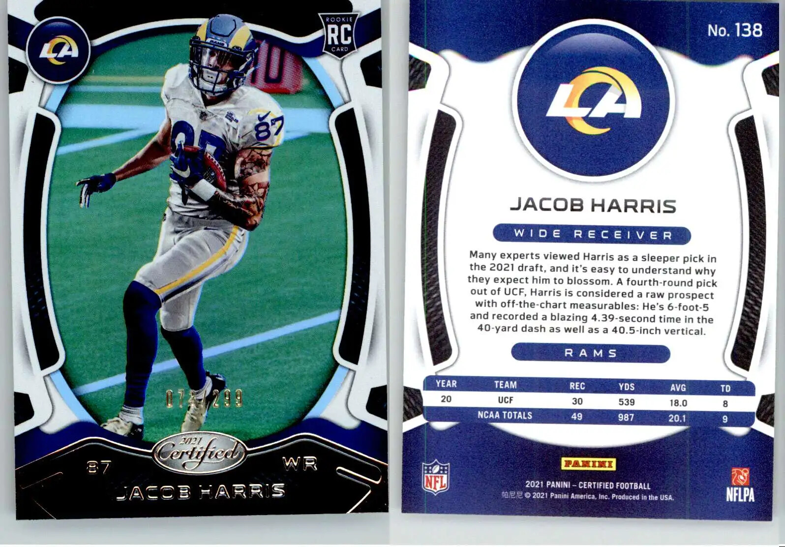 Jacob Harris 2022 Certified Mirror #138 /299 UCF Rams RC Rookie | eBay
