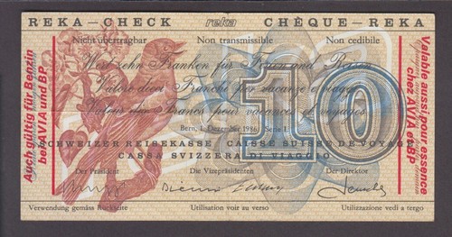 SWITZERLAND-REKA CHECK 10 FRANCS 1.12.1986 VERY FINE LOW SHIPPING | eBay