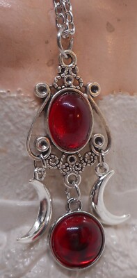 NEW Ruby Red Cabochon Stones w/Silver Crescent Moons Pendant w/20 ...