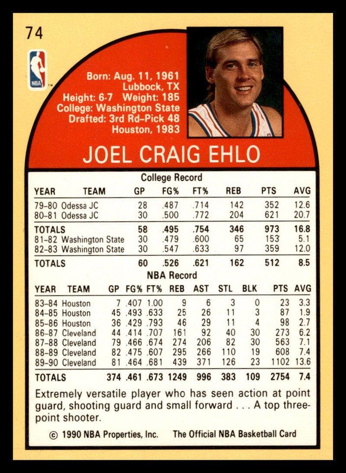 1990 Hoops Craig Ehlo #74 Cleveland Cavaliers | eBay