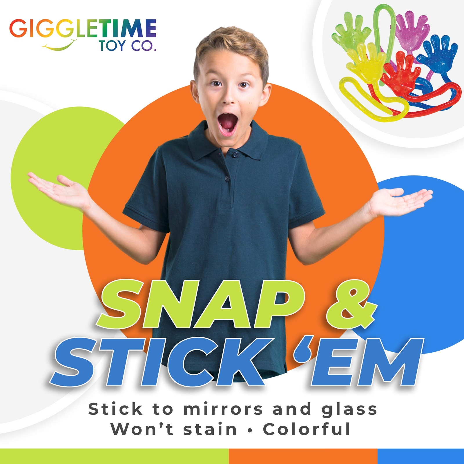 Giggle Time Medium Sticky Hand Assortment 72 Pieces - Party Favors ...