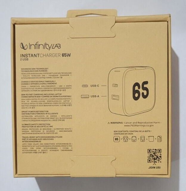 INFINITYLAB InstantCharger 65W 2 USB, Powerful USB-C & USB-A Gan PD ...