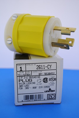 Leviton 2611-CY Industrial Grade 30Amp-125Volt Nylon Locking Plug NEMA ...
