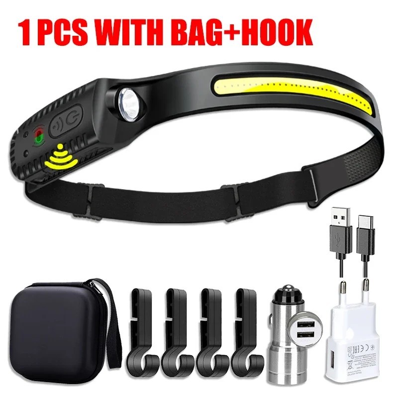 Waterproof COB Headlamp Night Buddy LED Sensor 230° Head Torch ...