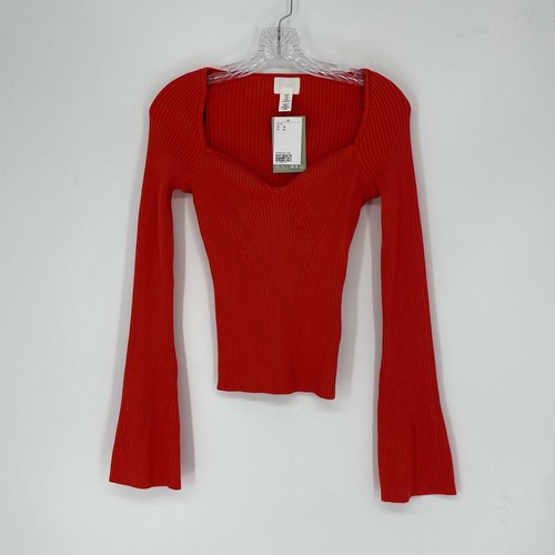 H&M Flare Sleeve Rib Top Size Medium | eBay