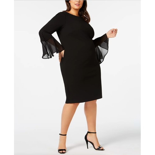 Calvin Klein Plus Size Illusion Bell Sleeve Black Dress Size 16W | eBay