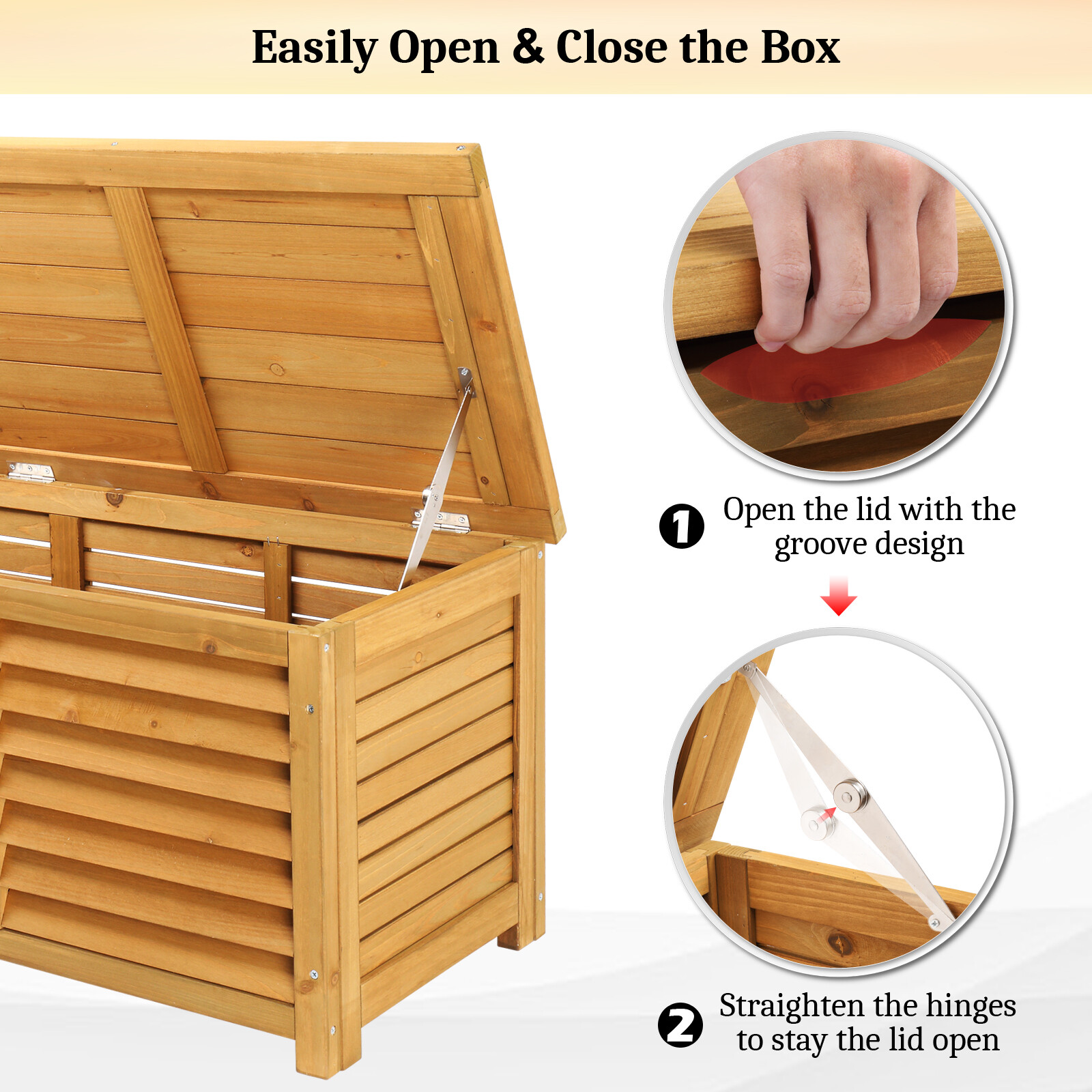 47 Gallon Outdoor Wooden Storage Box, Patio Deck Box for Yard | Porch ...