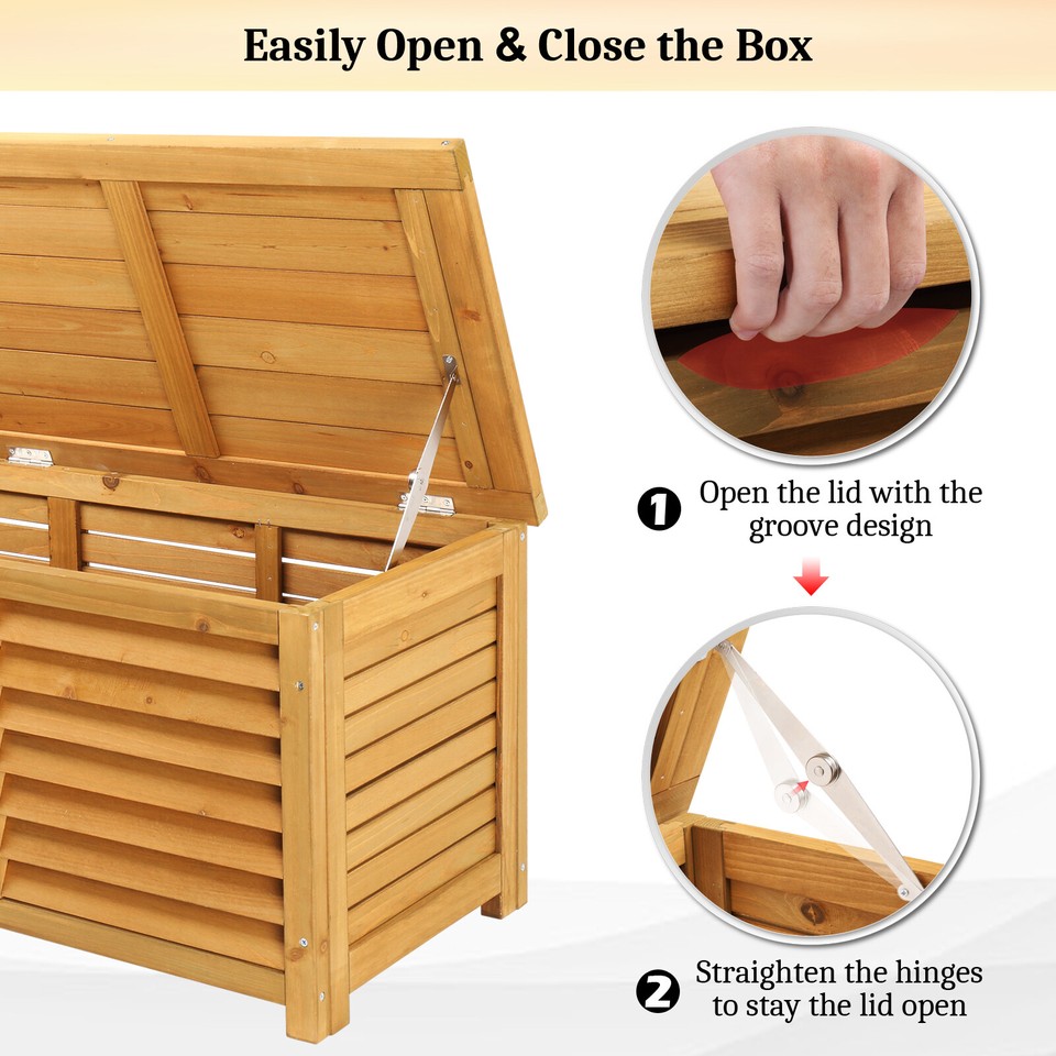 47 Gallon Outdoor Wooden Storage Box, Patio Deck Box for Yard | Porch ...