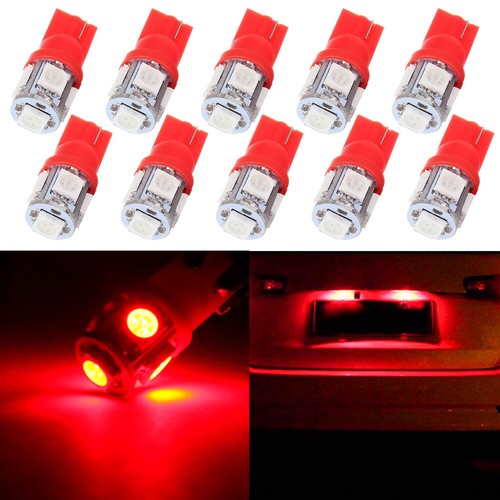 10x T10 5050 5 SMD W5W 194 168 RED LED 12V CAR SIDE WEDGE TAIL LIGHT ...