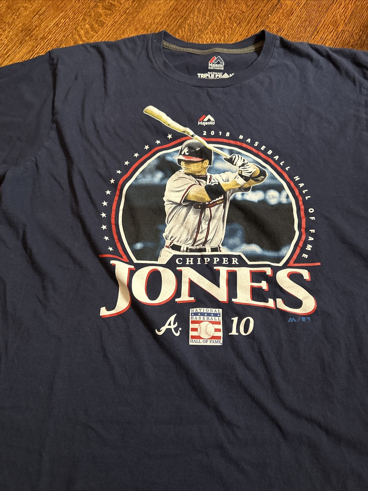2018 Hall Of Fame Chipper Jones Blue Majestic Triple Peak T- Shirt Size ...