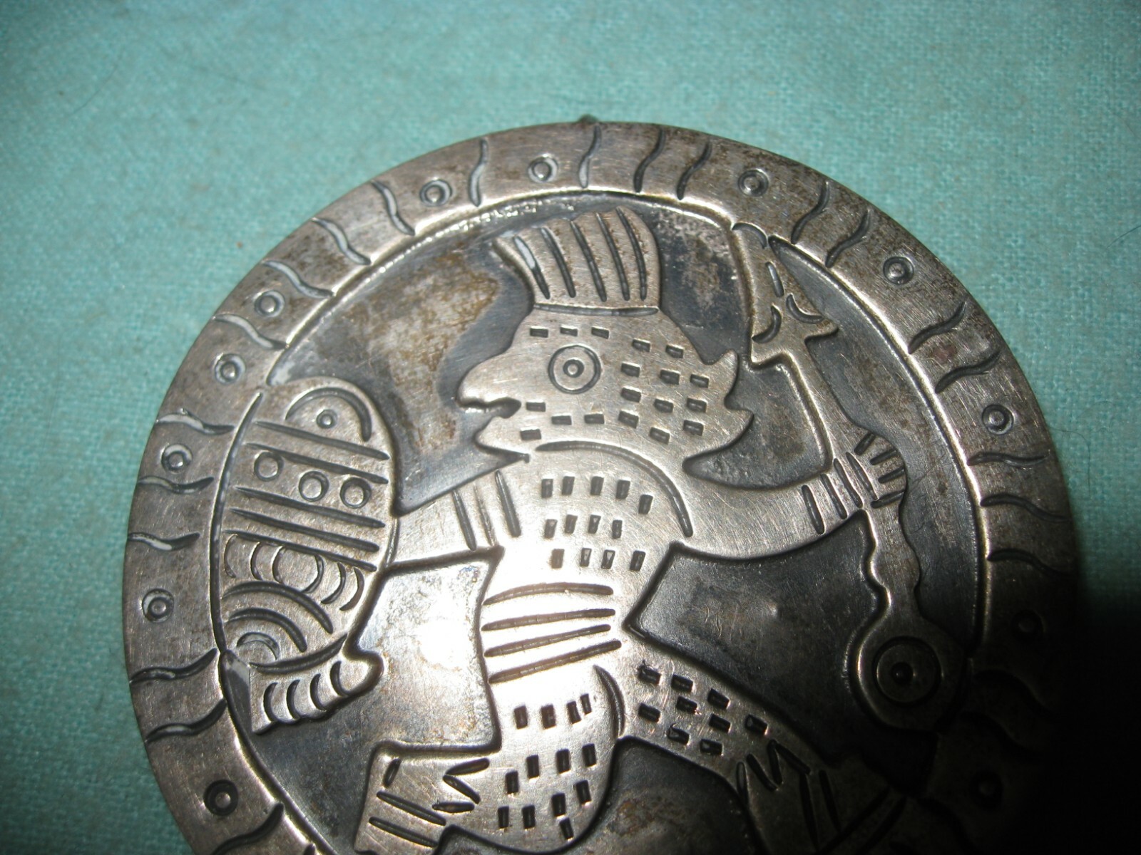 Large Aztec Eagle Warrior With Spear & Shield Pendant… - Gem