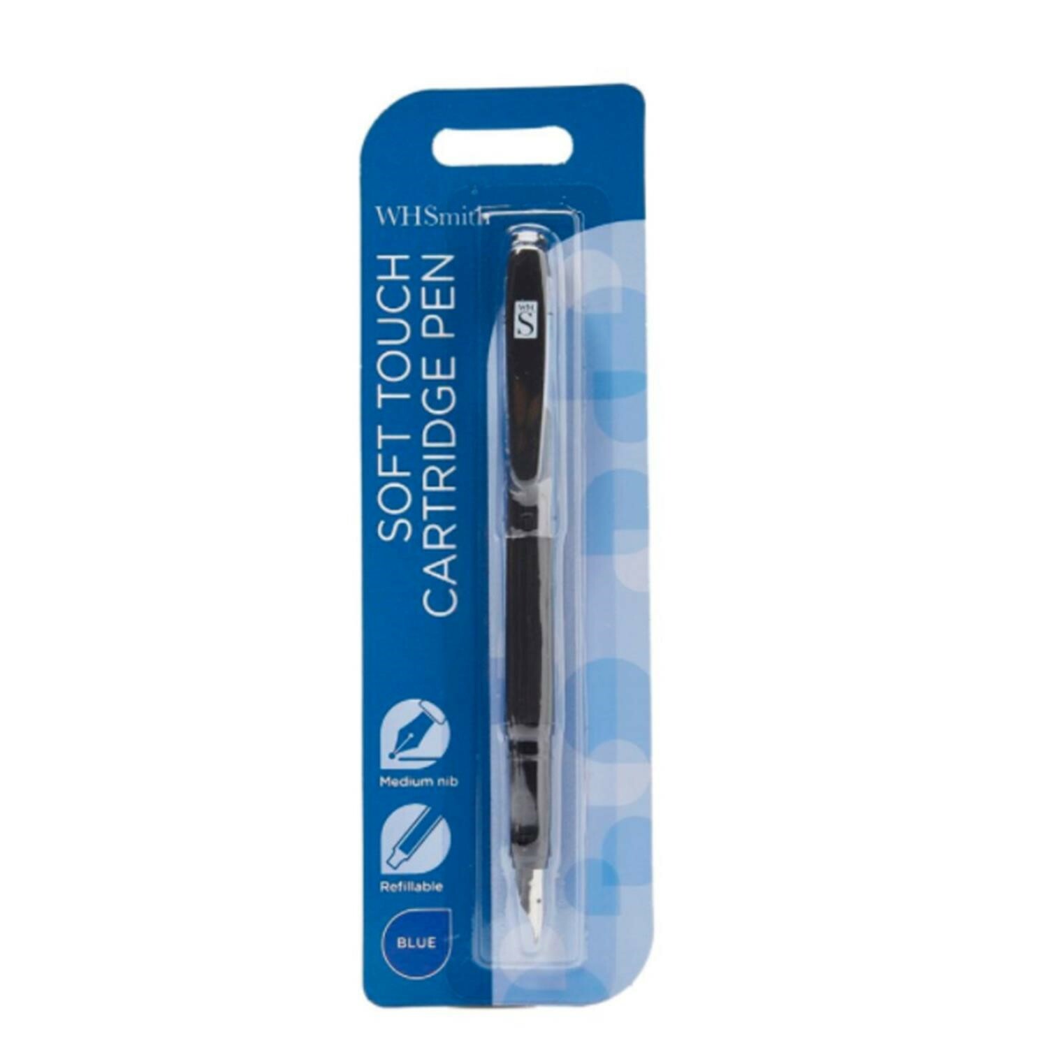 WHSmith Soft Grip Black Fountain Pen Blue Ink Medium Washable Ink ...