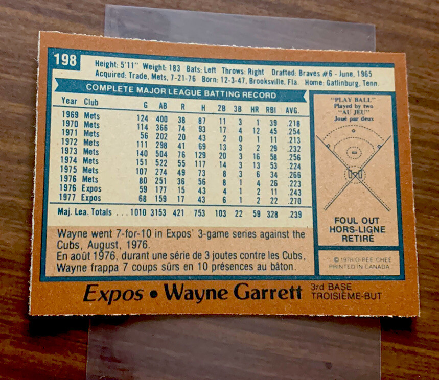 1978 O-Pee-Chee - #198 Wayne Garrett for sale online | eBay