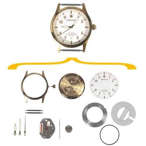 Wristwatch DIY kit, 36 mm stainless steel case, gold-colored including ...