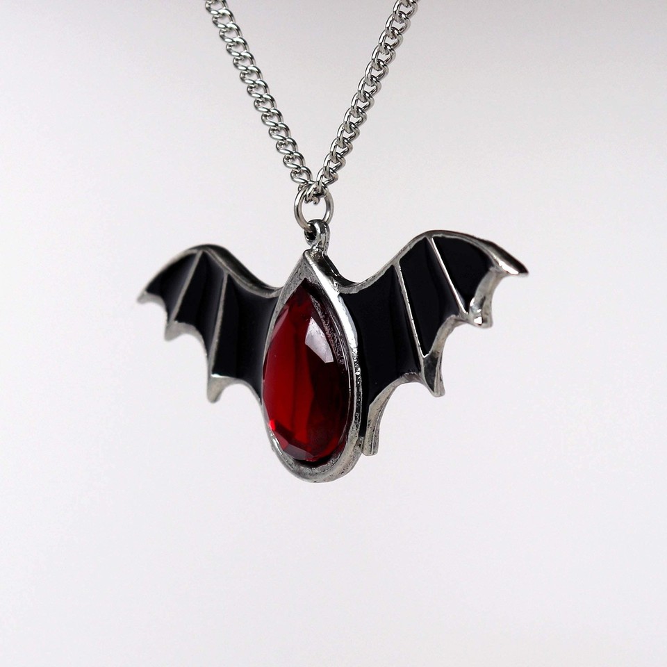 Gothic Black Bat Wings and Blood Red Stone Pewter Pendant Necklace | eBay
