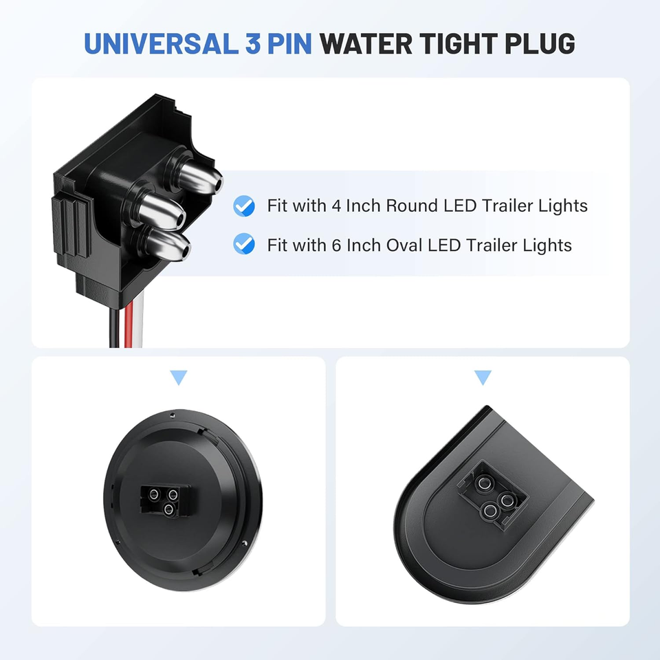 8PCS 3 Pin Trailer Connector Right Angle 3 Wire Pigtail Harness 20AWG ...