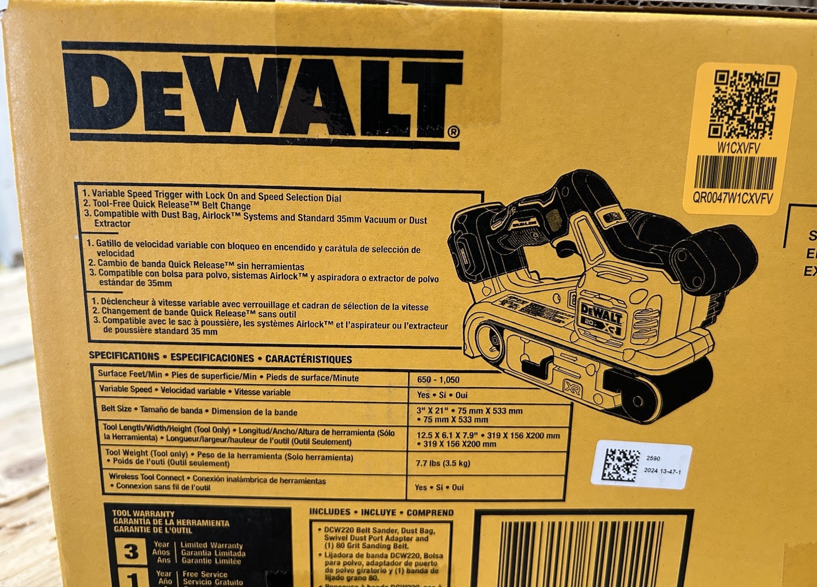 DeWalt DCW220B 20V MAX XR Brushless 3x21" Cordless Belt Sander (Tool ...