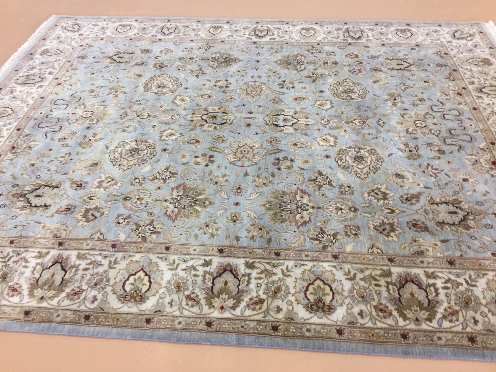 8 X 10 Light Blue Ivory Agra Oriental Area Rug Hand Knotted Floral Wool ...