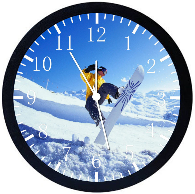 Snow Skiing Snowboarding Black Frame Wall Clock Nice For Decor or Gifts ...