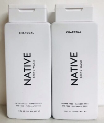 2 Bottles Native ~ Charcoal Body Wash 18 fl oz Each ~ Dye & Paraben ...