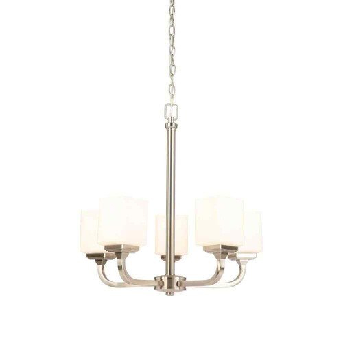 Hampton Bay 5-Light Brushed Nickel Chandelier with Frosted Glass Shades ...