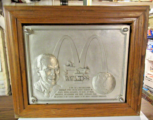 Vintage 1983 Wooden Framed McDonald's Commemorative Metal Ray A Kroc ...