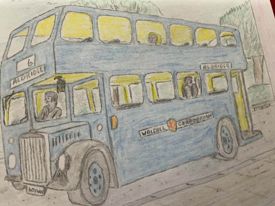 Lovely Vintage Hand Drawn Colour Picture Of WALSALL CO-OP NO 6 BUS ...