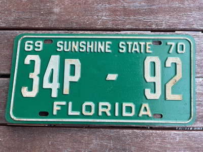1969/1970 Florida License Plate FL 34P 92 | eBay