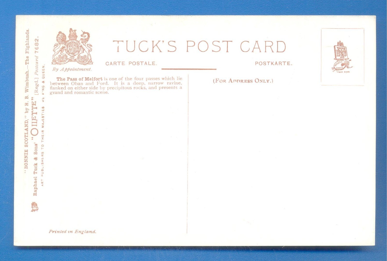 THE PASS OF MELFORT.TUCKS OILETTE POSTCARD BY H.B.WIMBUSH | eBay UK