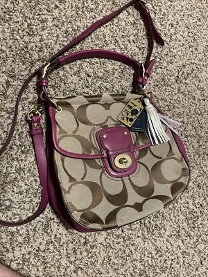 COACH Poppy Signature Willis Satchel Crossbody Handbag Pink/Brass/gold ...