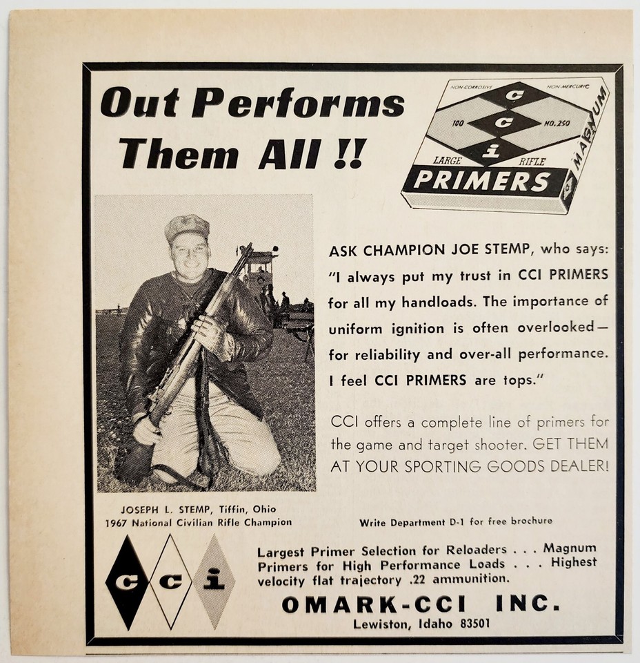 1968 Omark CCI Large Rifle Shell Bullet Primers Advertisement Hunting ...