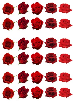30 Beautiful RED Roses Flowers Edible Wafer Paper Cupcake Cake Toppers ...