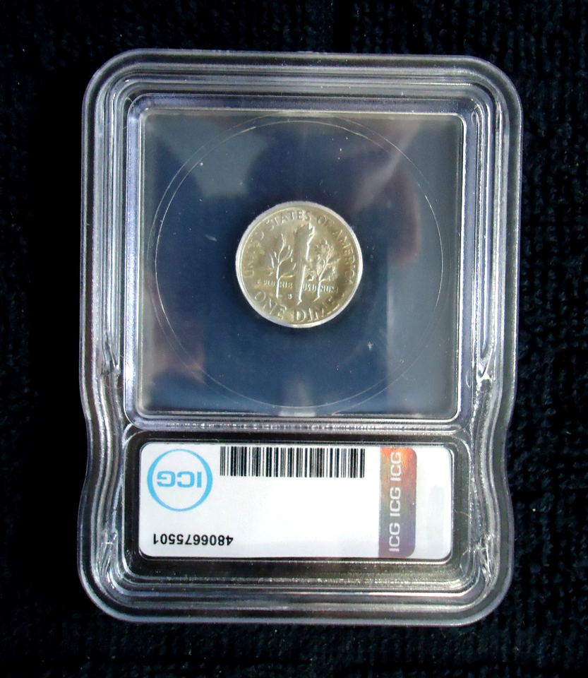 1950-s Franklin Roosevelt FDR 10c Dime Coin Graded ICG AU55 90% Silver ...