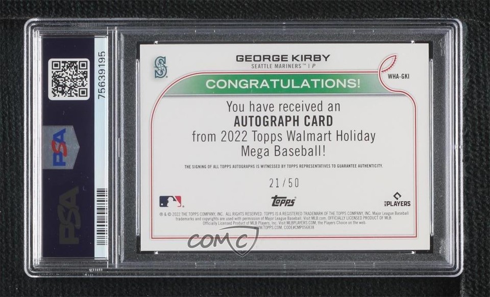 2022 Topps Holiday Mega Box /50 George Kirby PSA 10 GEM MT Rookie Auto ...