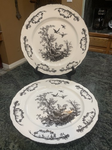 Aux Au Provence Dinner Plates Black & White Toile French Country | eBay
