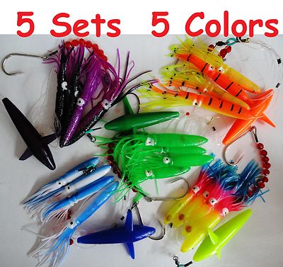 5 Sets DAISY CHAIN BAIT RIG BULB SQUID & BIRD TUNA MARLIN TROLLING ...