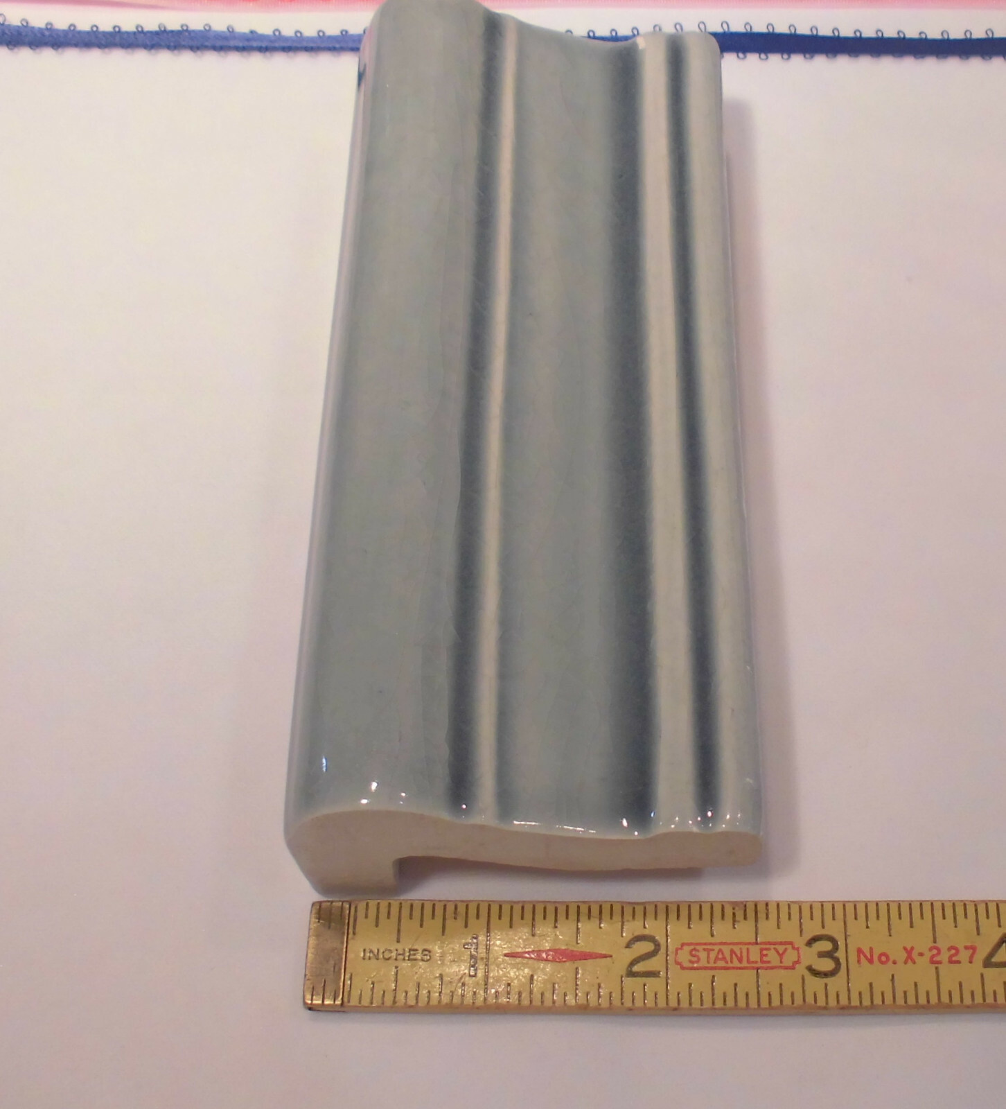 1 pc. *Blue Gray* V Cap Ceramic Trim Tile; Counter Top Edging; Crackle ...