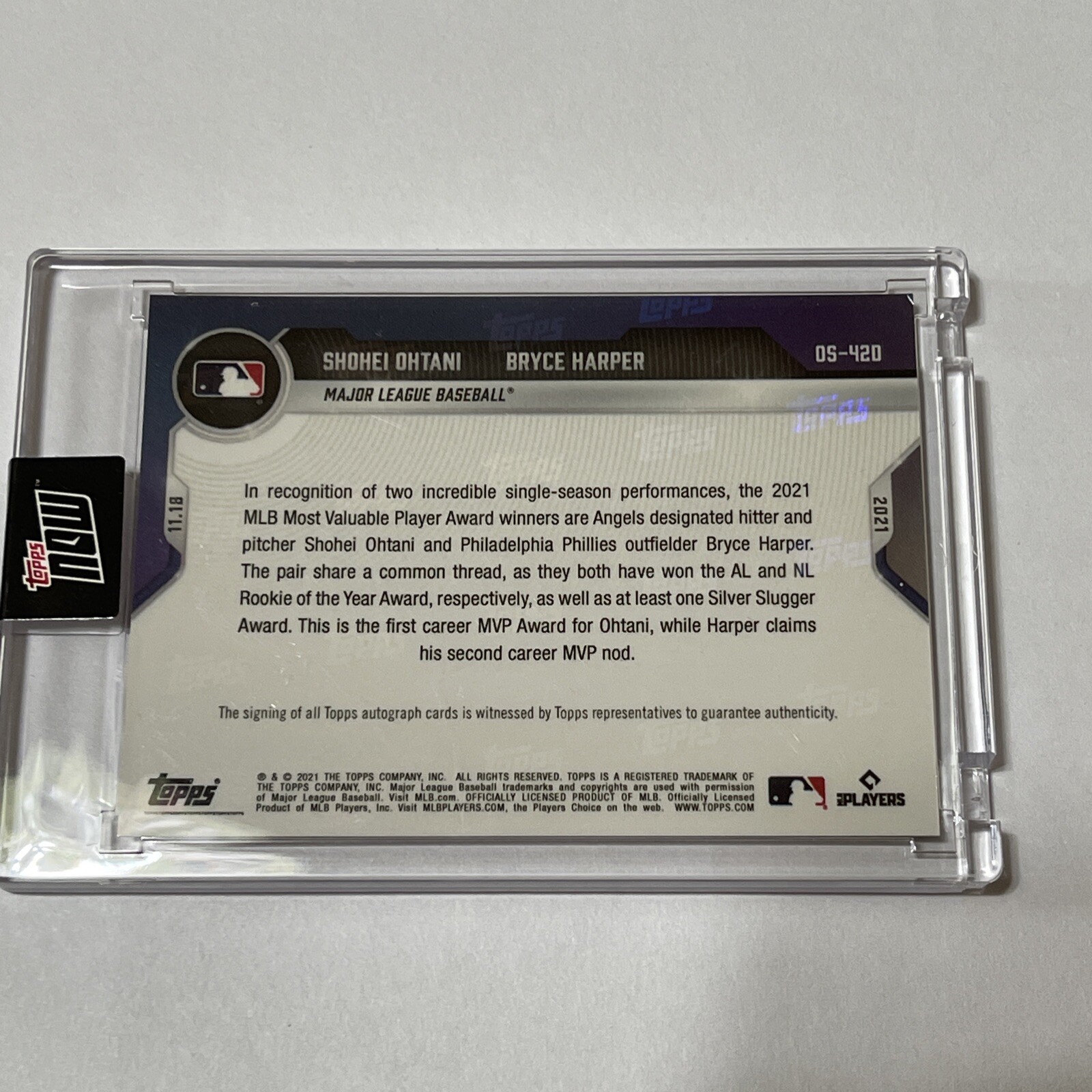 21 Topps NOW OS-42D SHOHEI OHTANI AL MVP BRUCE HARPER NL DUAL AUTOGRAPH ...